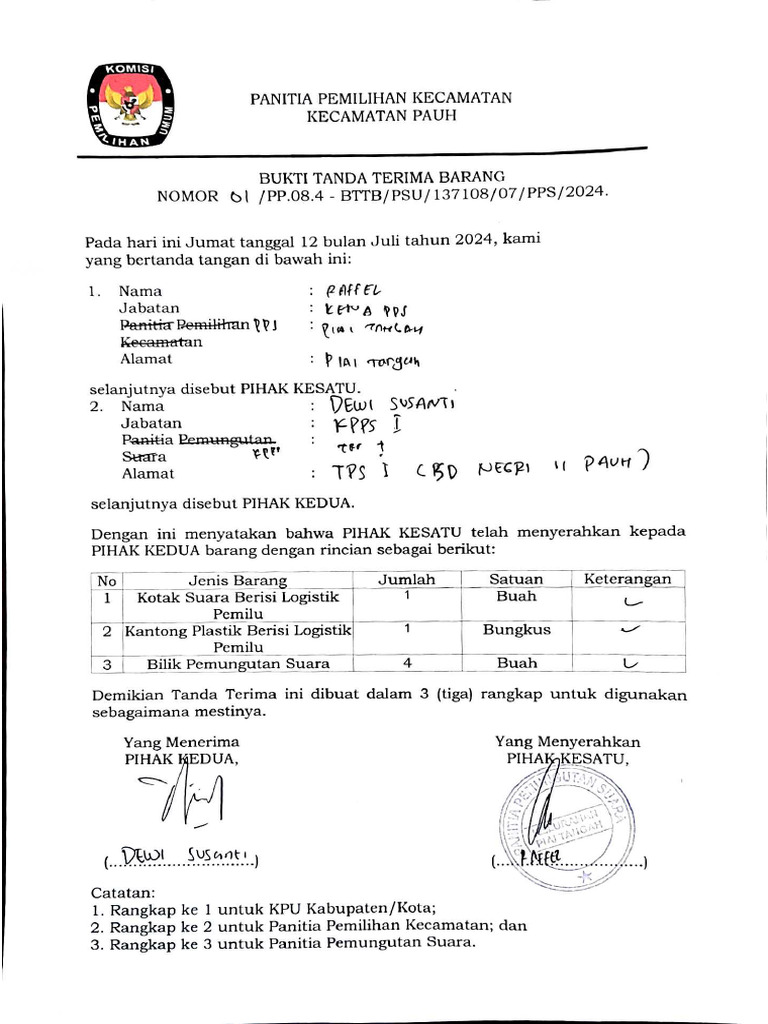 BTTB PPS K KPPS Piai Tangah | PDF