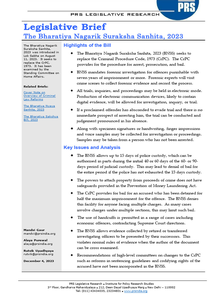 Legislative_Brief BNSS2023 | PDF