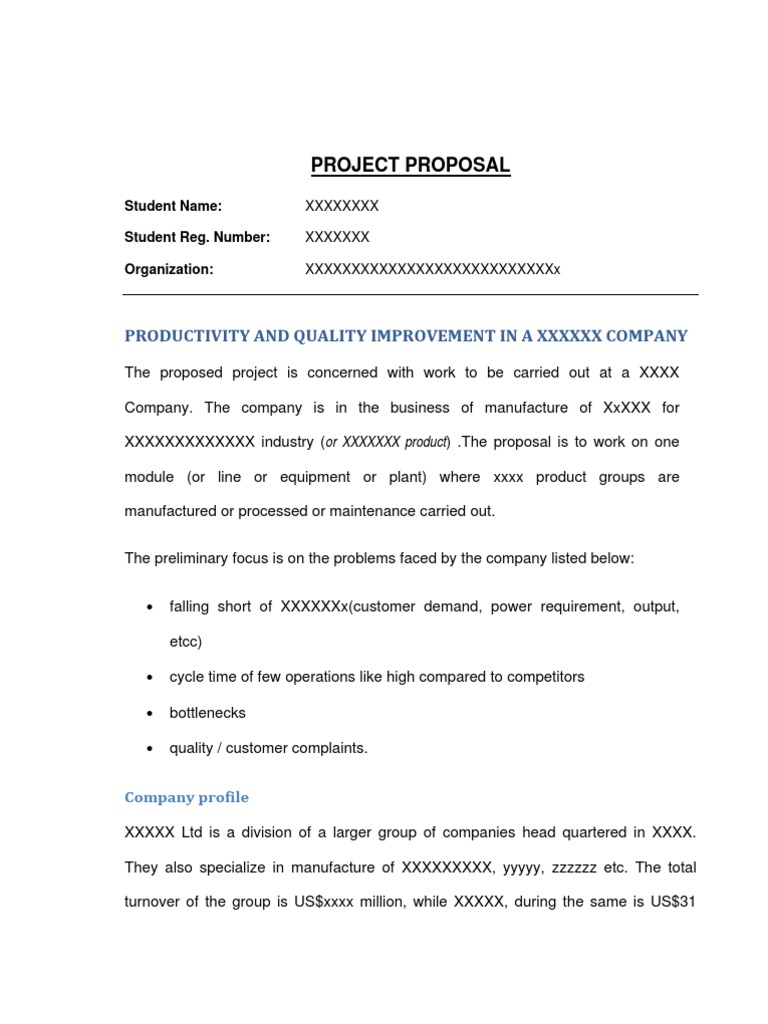 Project Proposal Sample | Lean Manufacturing | Statistics