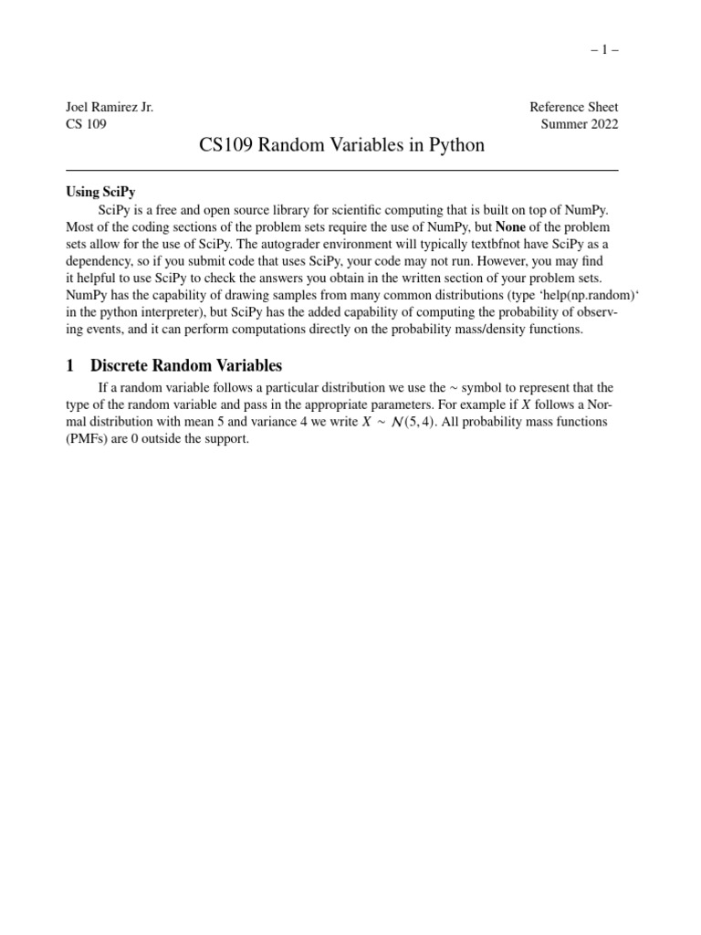 Random Variable Handout | PDF