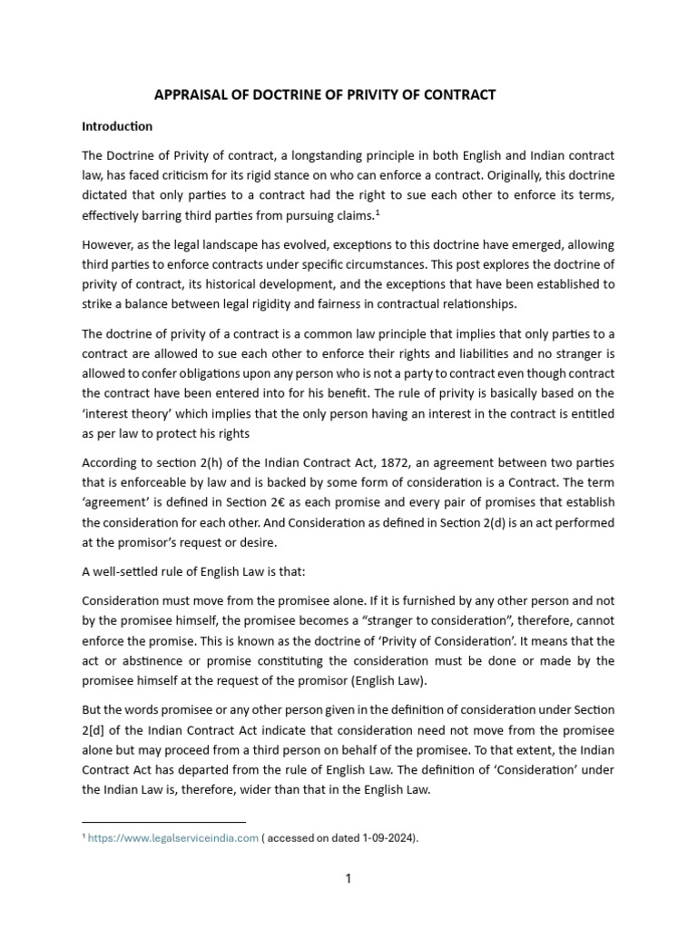 Doctrine of Privity of Contract | PDF | Consideration | Mortgage Law