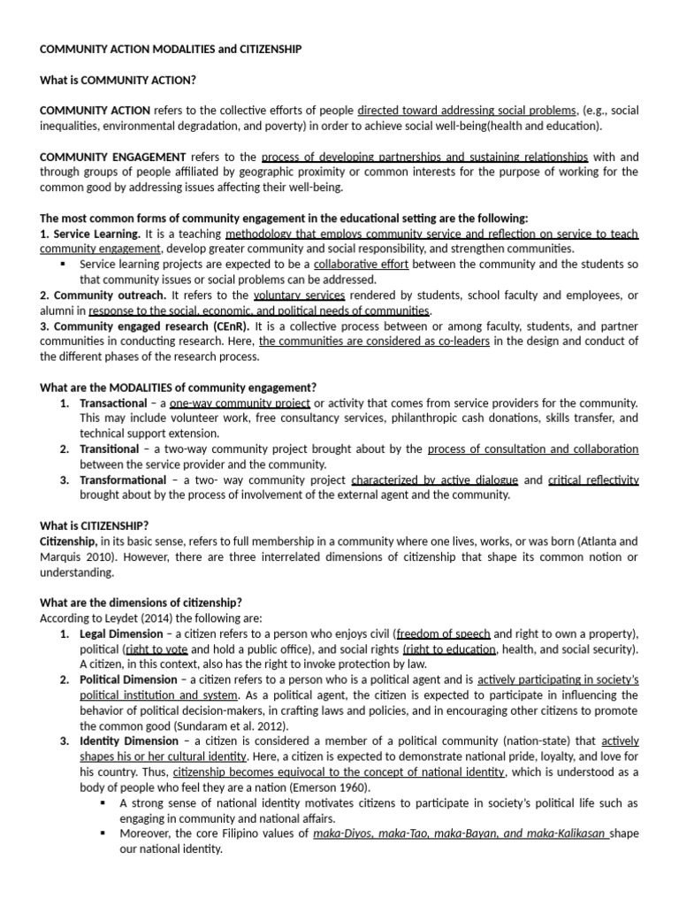 Cesc Lesson 5 Community Action Modalities And Citizenship Pdf