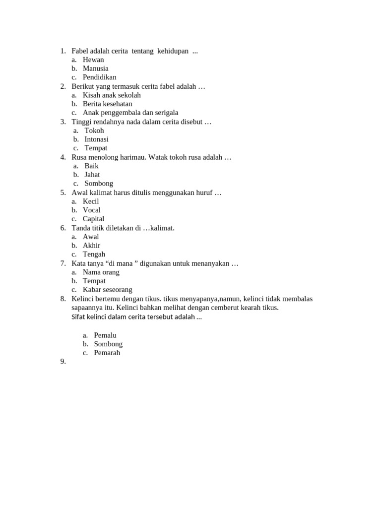 Cerita Fabel Menceritakan Tentang UTS BINDO | PDF