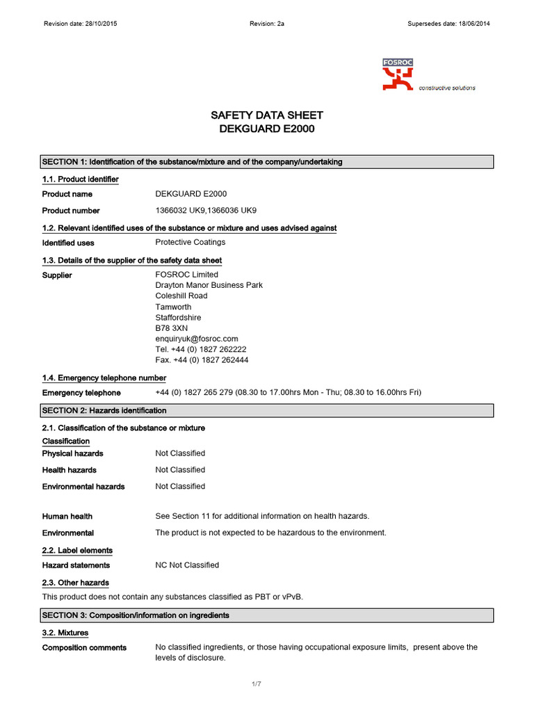 Fosroc Dekguard E2000 SDS Promain 28 10 2015 | PDF