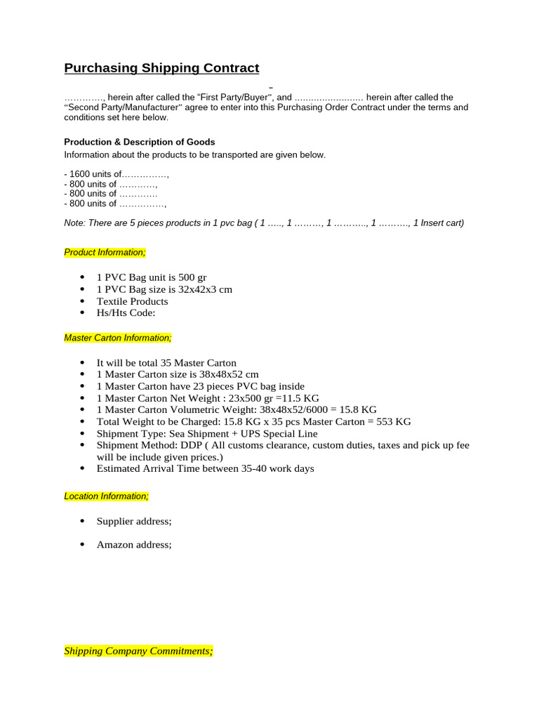 Shipping Contract | PDF | Cargo | Finance & Money Management