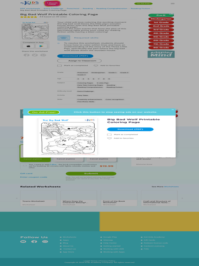 Big Bad Wolf Printable Coloring Page Free Printable Worksheet for Kids ...