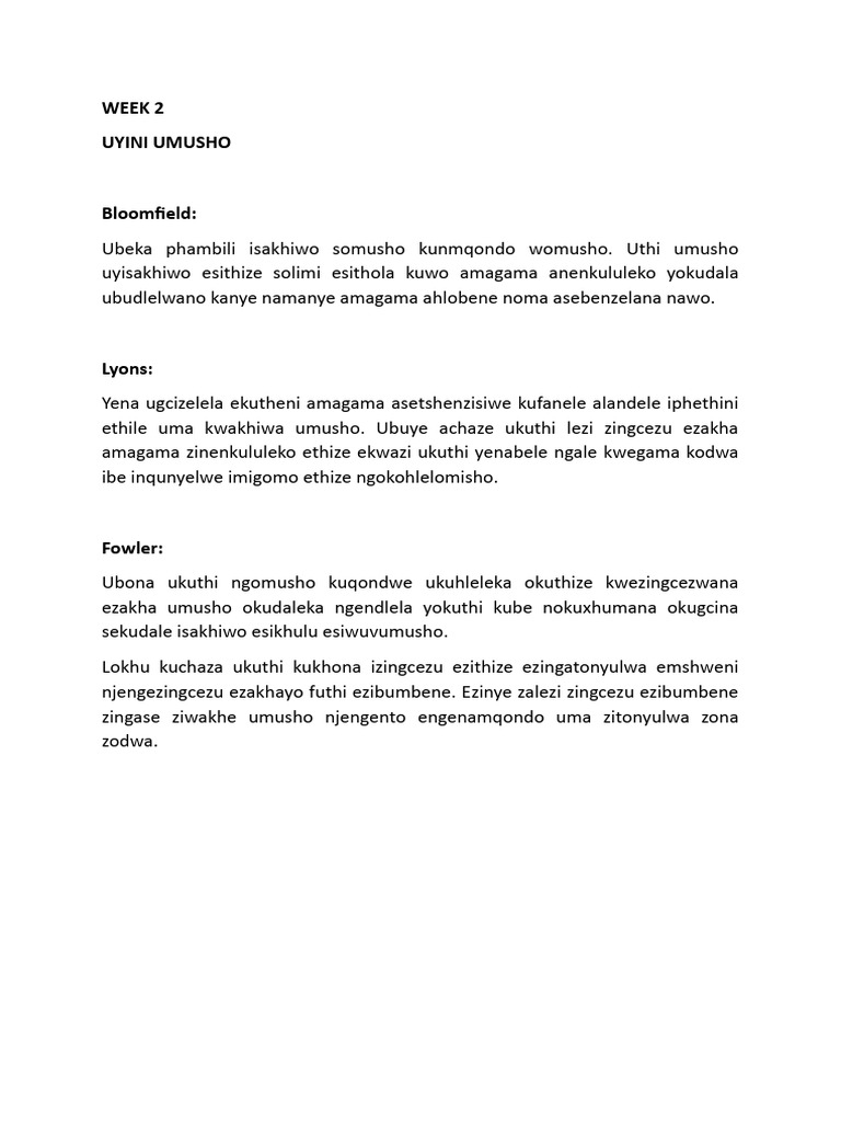 Week 2 Uyini Umusho | PDF