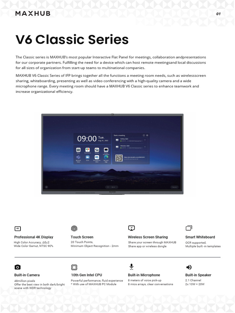 MAXHUB V6 Classic Series Datasheet v3.1 230810 | PDF