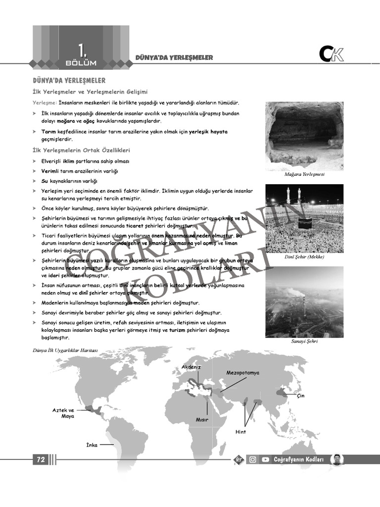 9.sinif Tyt Cografya Dunyada Yerlesmeler Konu Anlatimi PDF | PDF