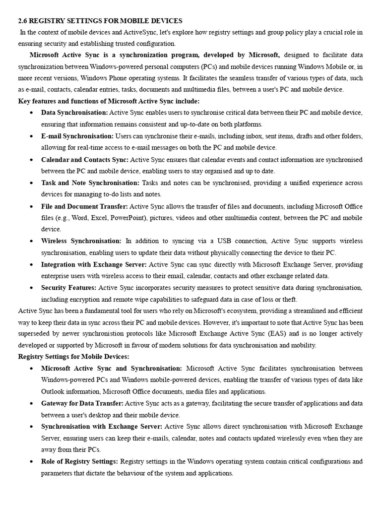 2.6 Registry Settings For Mobile Devices | PDF