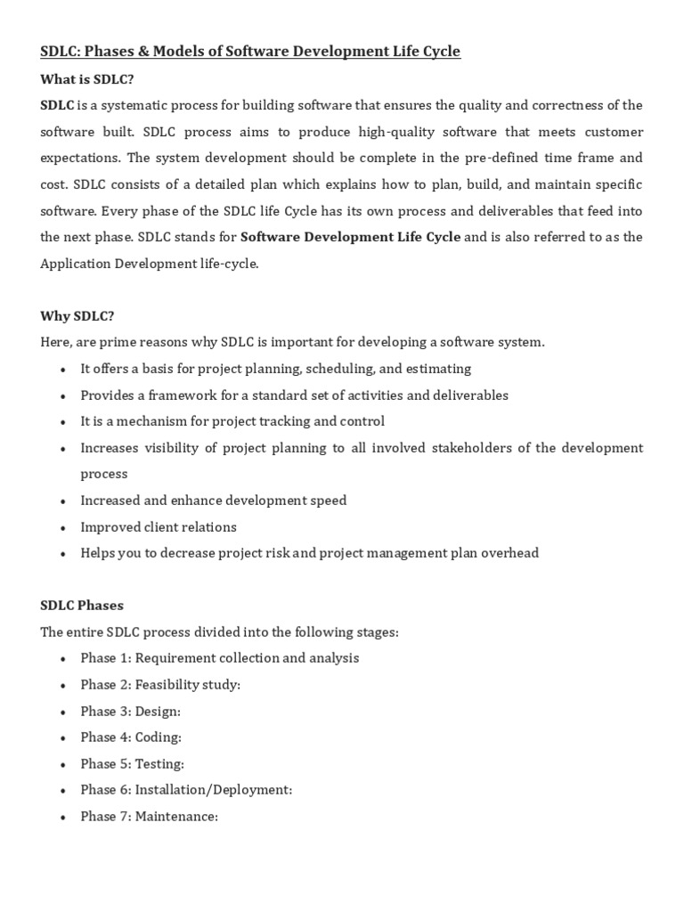 SDLC & SDLC Models | PDF