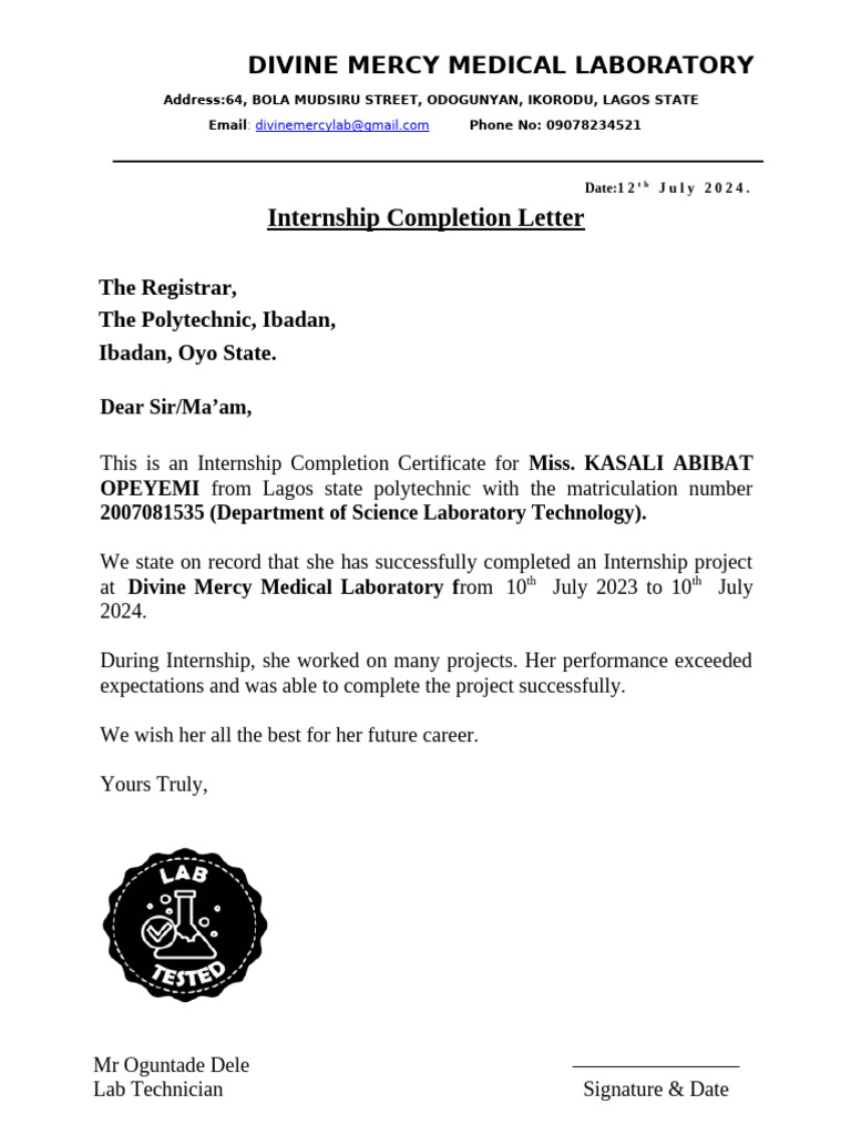 JANE IT COMPLETION LETTER | PDF