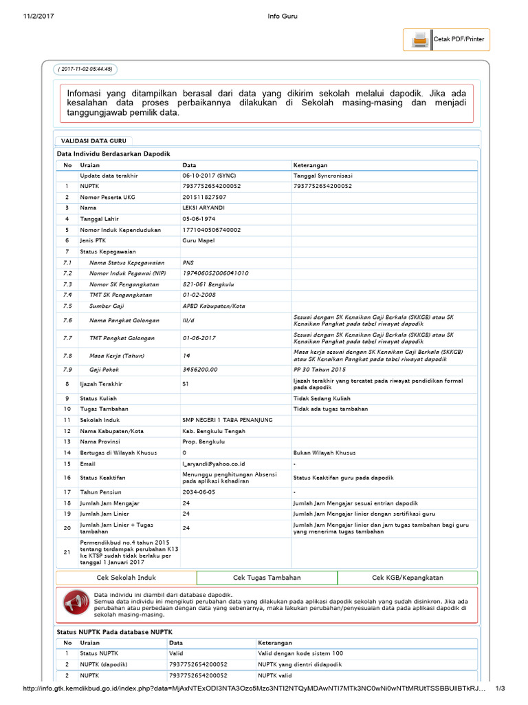 Data Individu Berdasarkan Dapodik: Cetak PDF/Printer | PDF