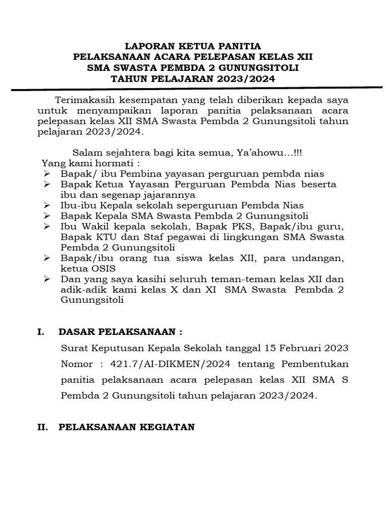 Laporan Ketua Panitia | PDF