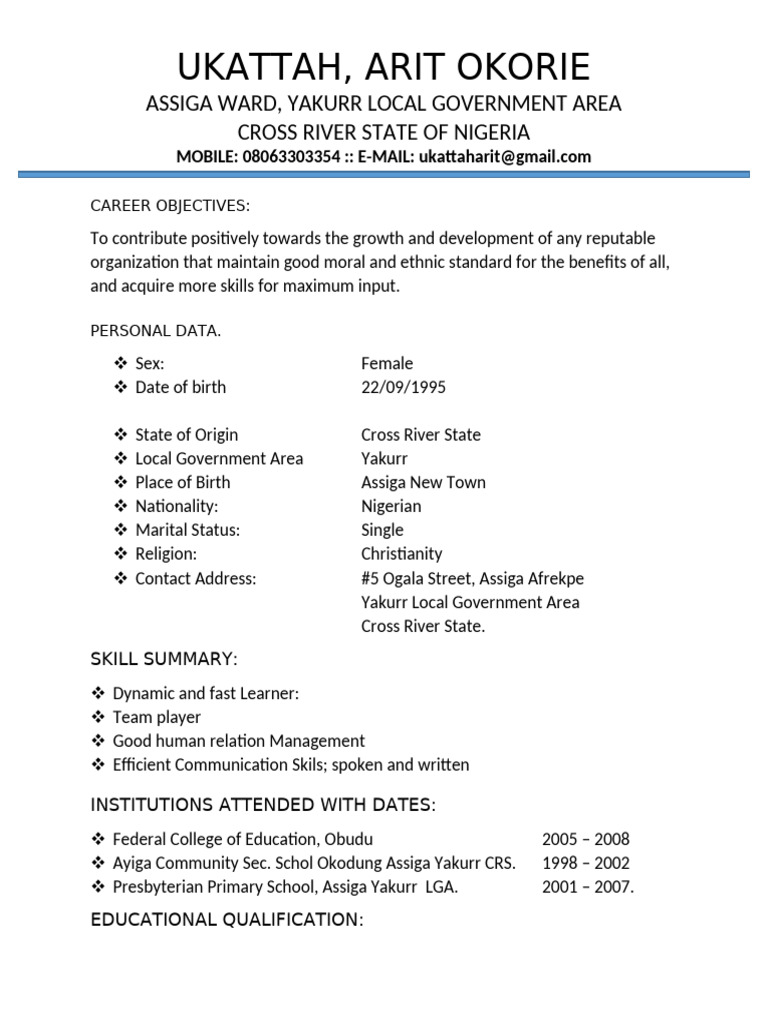 Gladys Sunday CV | PDF