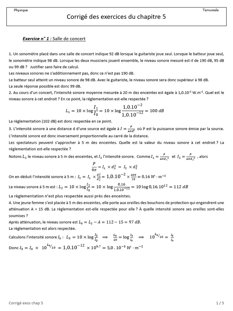Corrig Exos Chap5 Term | PDF