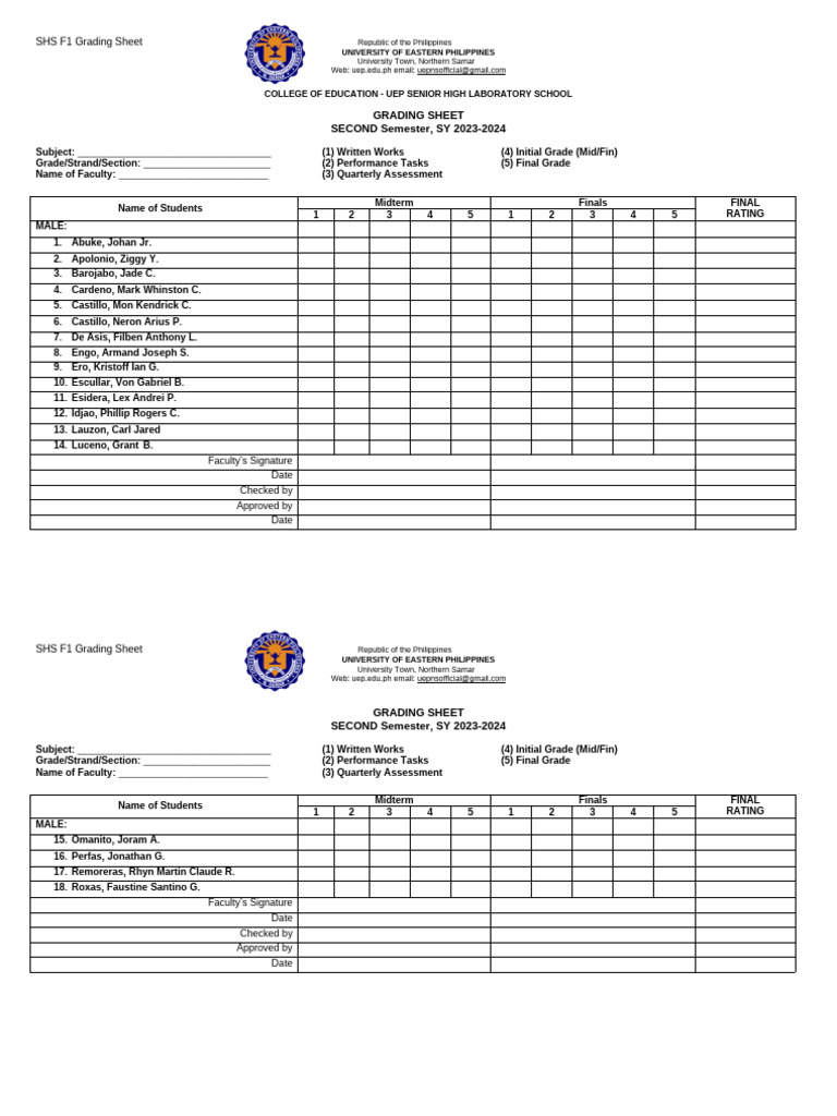 Gradesheet STEM11B | PDF