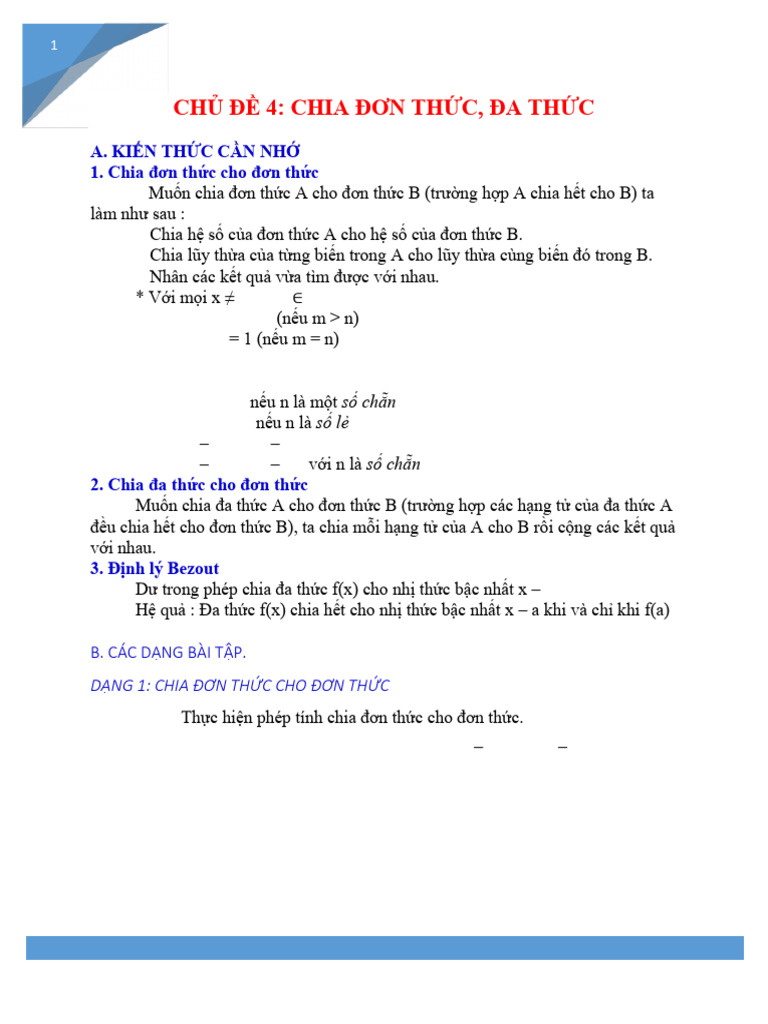 LK - Chia Đa TH C Và T NG Ôn Chương 1 | PDF