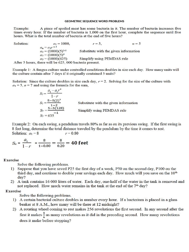 Geometric Sequence Word Problems | PDF