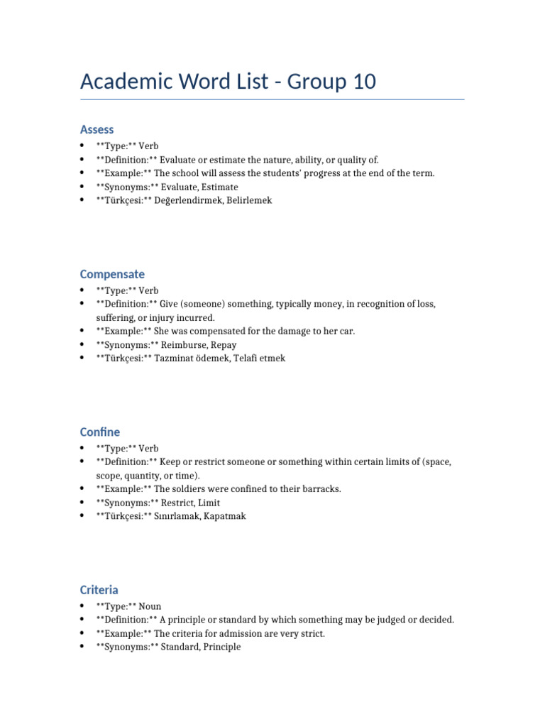 Academic Word List Group 10 | PDF