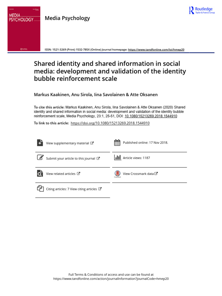 Identity Bubble Scale in Social Media | PDF | Factor Analysis | Social ...