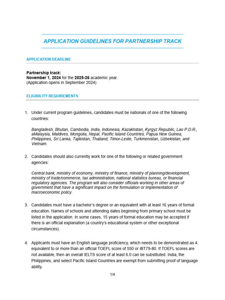Application Guidelines for Partnership Track | PDF