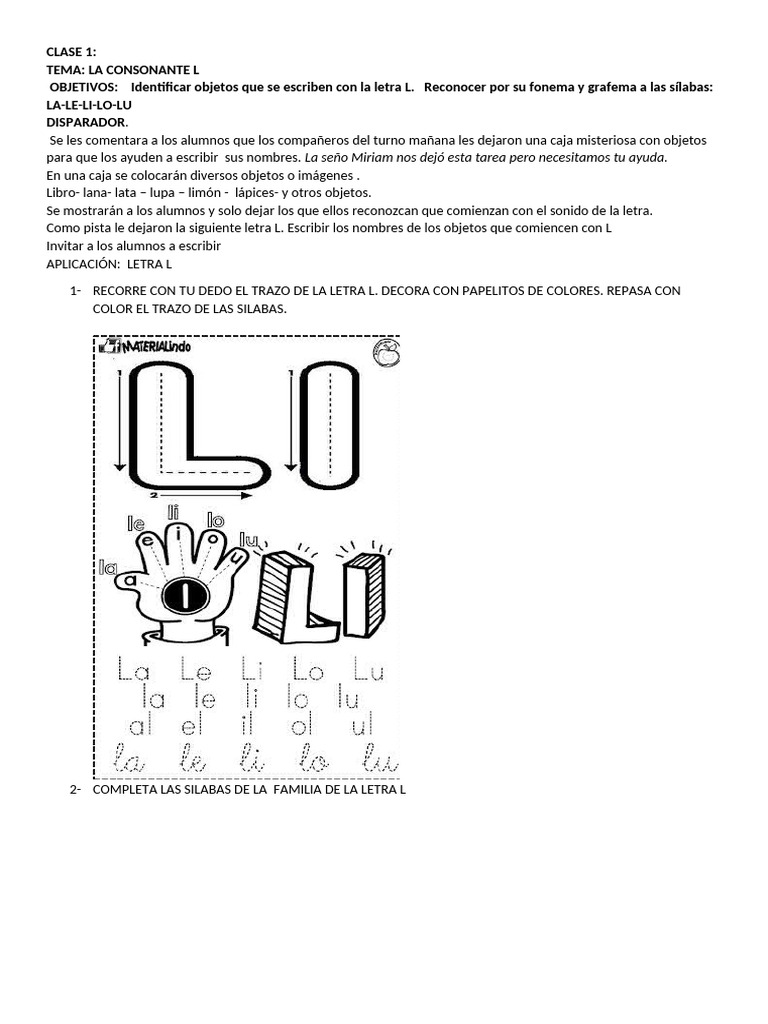 Letra L Primero | PDF | Escritura | Artes del Lenguaje y Comunicación