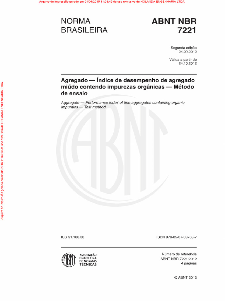 NBR 7221 - Indice de Desempenho Agregado Miúdo Contendo Impurezas | PDF