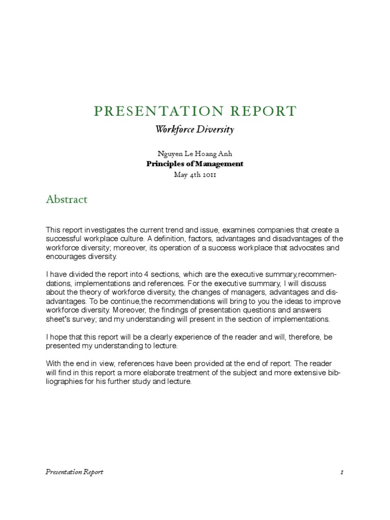 Workforce Diversity Report Analysis | PDF | Diversity (Business ...