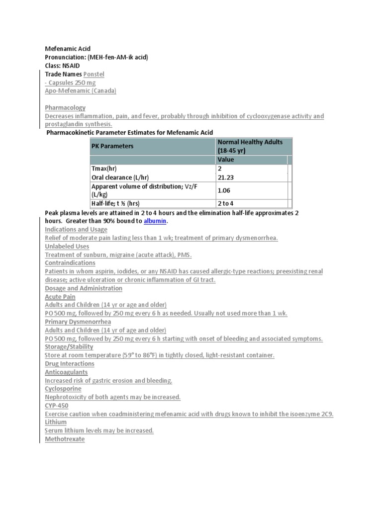 Mefenamic Acid Drug Profile | PDF | Nonsteroidal Anti Inflammatory Drug ...