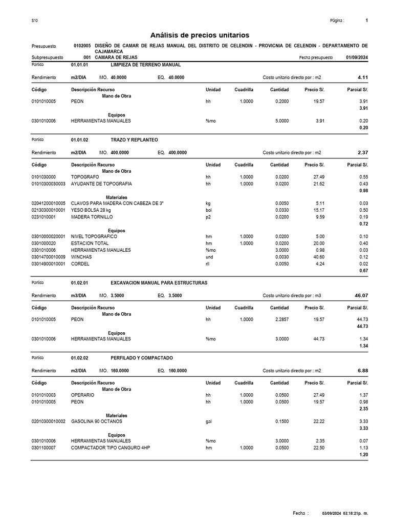 01-Analisis de Precios Unitarios | PDF