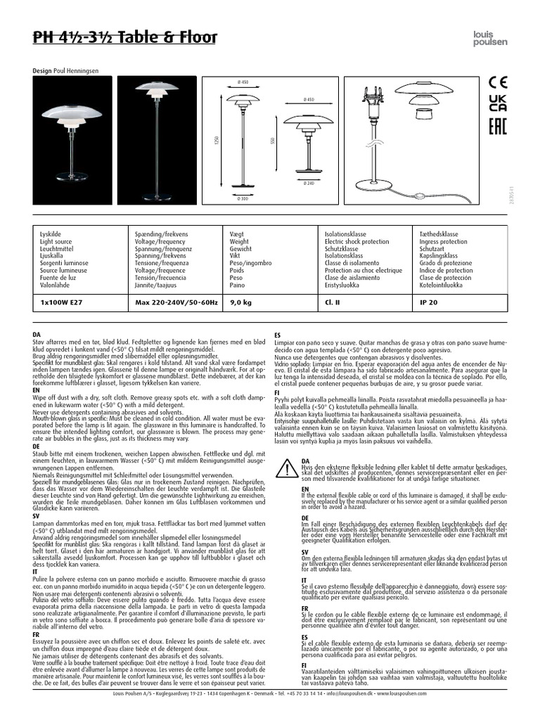 Mounting Instruction I1 PH 4 3 Table Floor EU Louis Poulsen | PDF