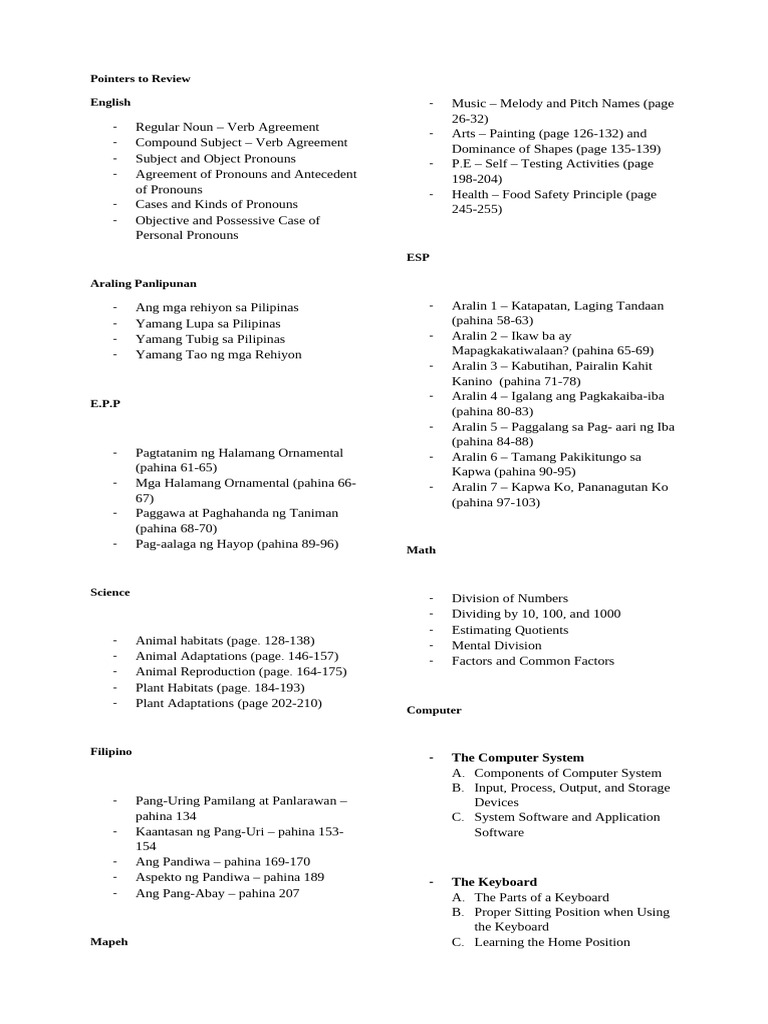 Pointers To Review 2nd Quarter | PDF