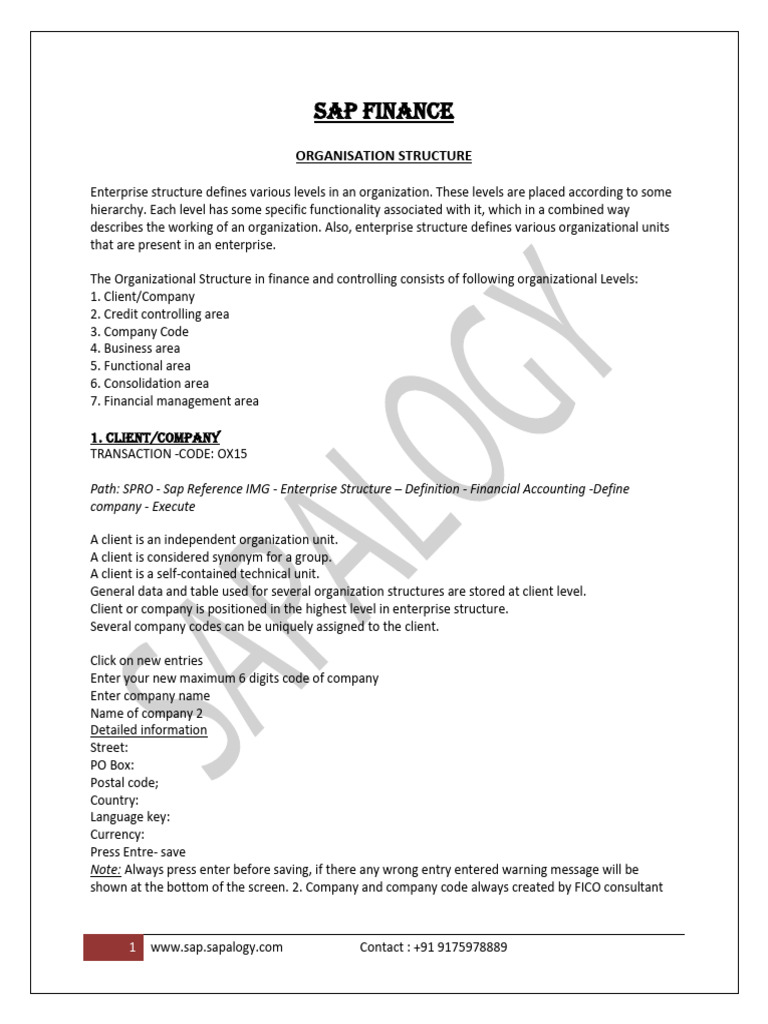 Unit-1 Sap Fico Organisation Structure | PDF