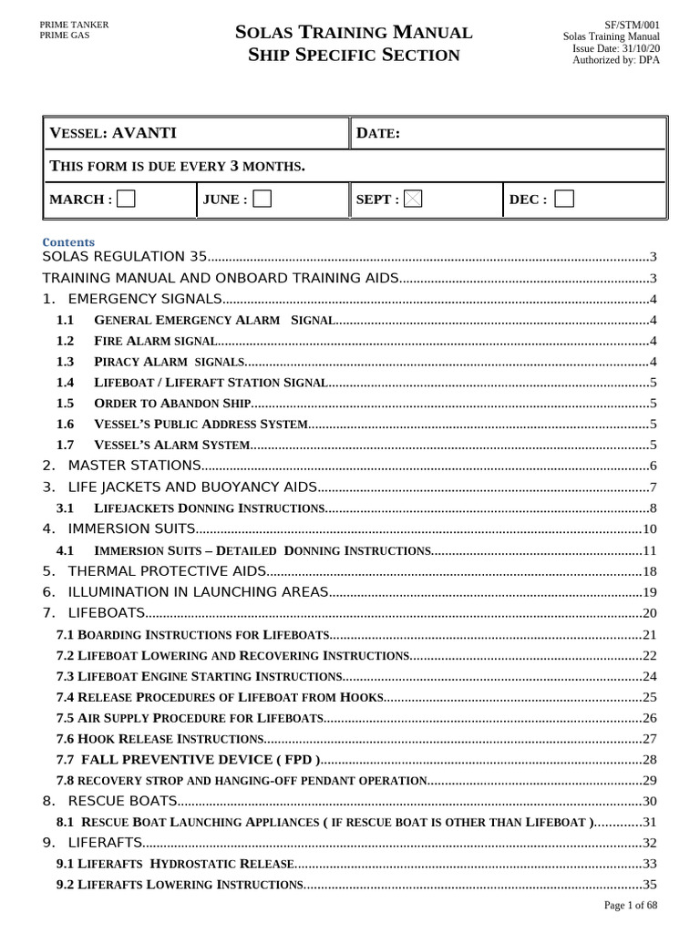 SFSTM 001 Solas Training Manual | PDF