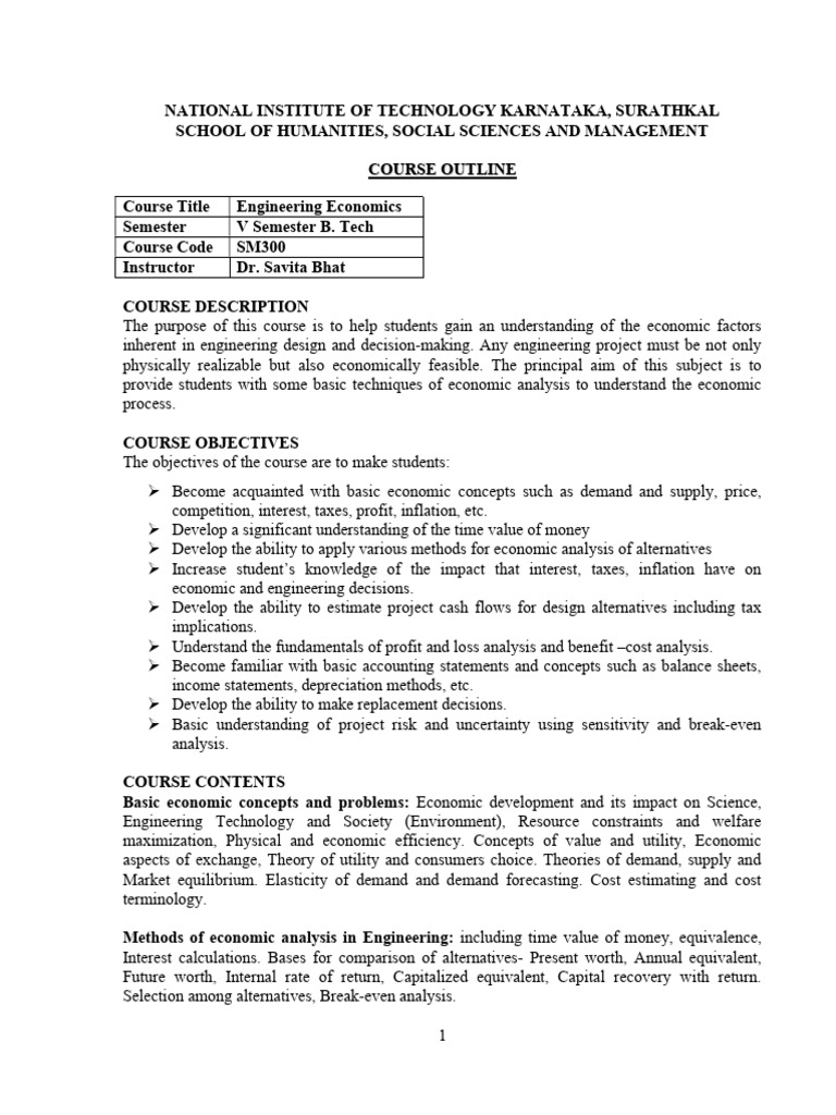 SM300 EE NITK Course Outline July Dec 2024 EE1 | PDF