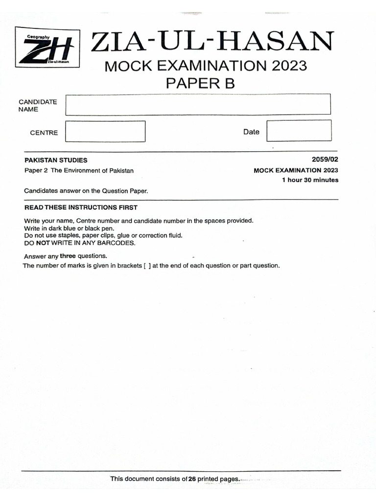 Sir Zia Geography 2059 Mock Paper B | PDF