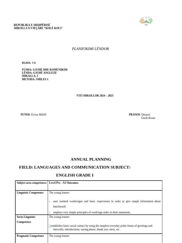 Klasa 1 Vjetore 2 1 | PDF