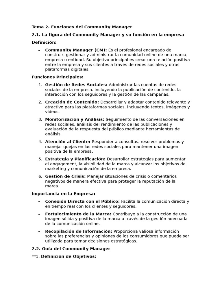 Tema 2 Funciones Del Community Manager Pdf