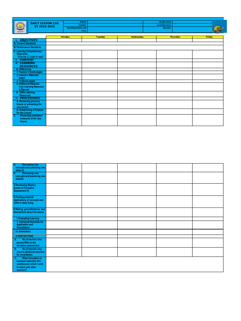DLL Template SY 2024-2025 | PDF