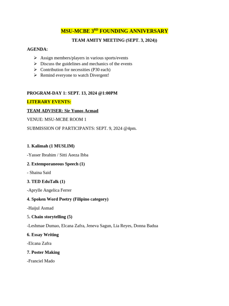 Team Amity Events Participants | PDF