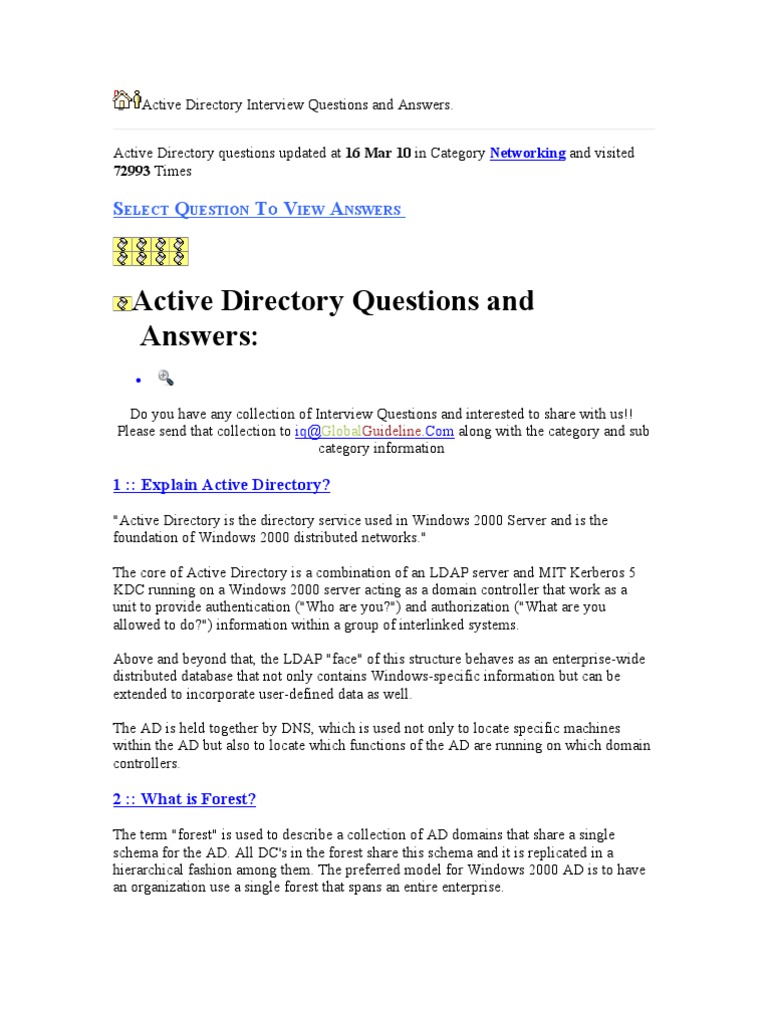 Active Directory Interview Questions And Answers Pdf Active
