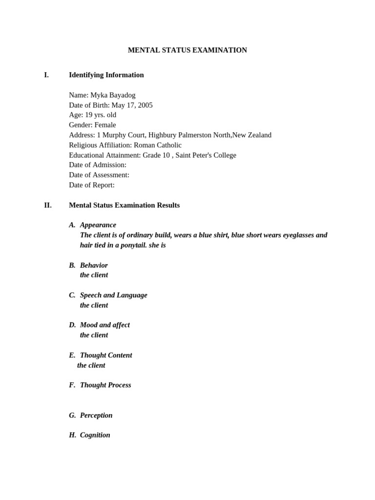 Mental Status Examination | PDF