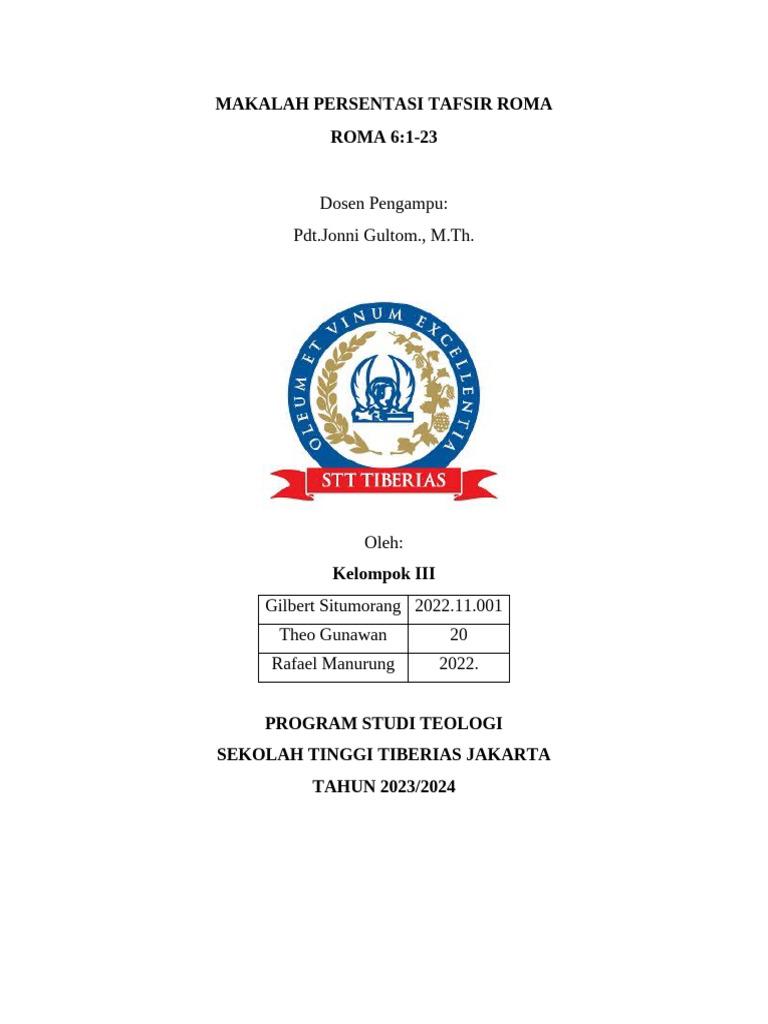 Makalah Persentasi Tafsir Roma Kelompok Iii | PDF