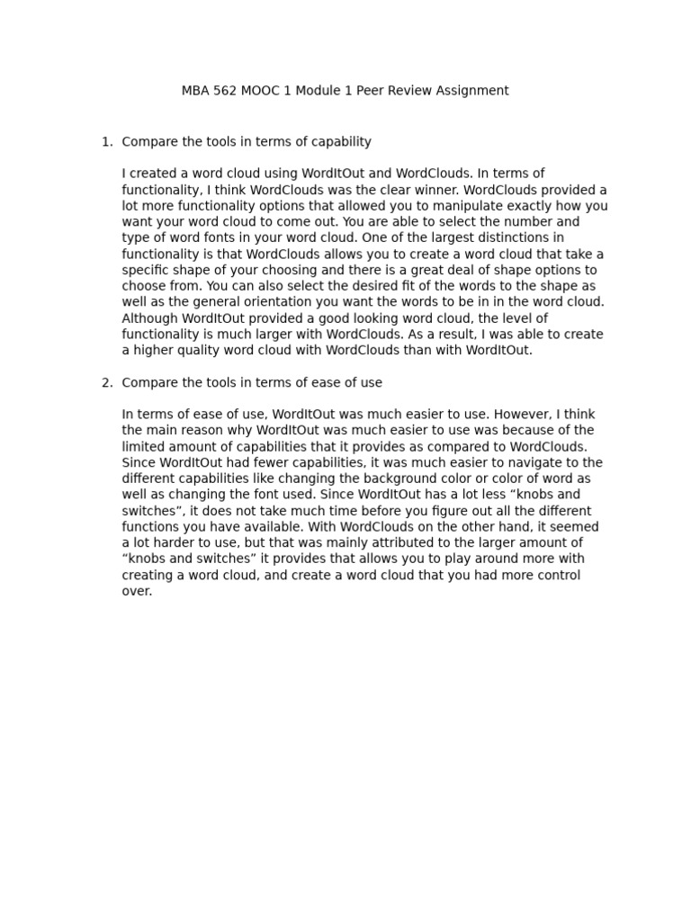 MBA 562 MOOC 1 Module 1 Peer Review Assignment | PDF