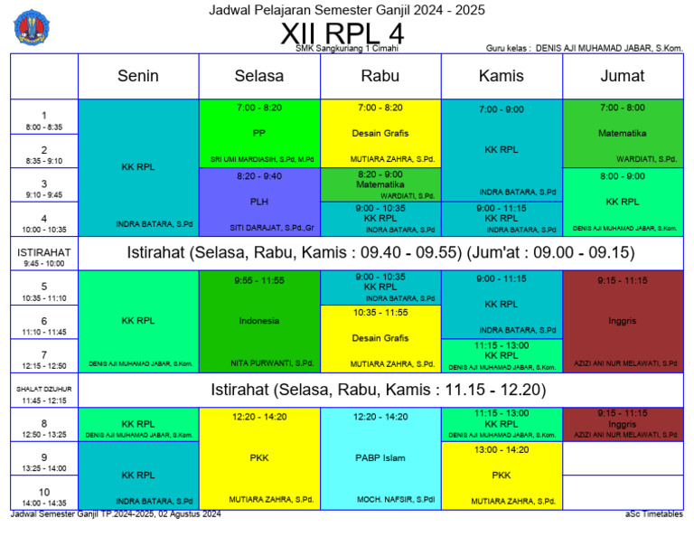 XII RPL 4 - Jadwal Semester Ganjil TP 2024-2025 | PDF
