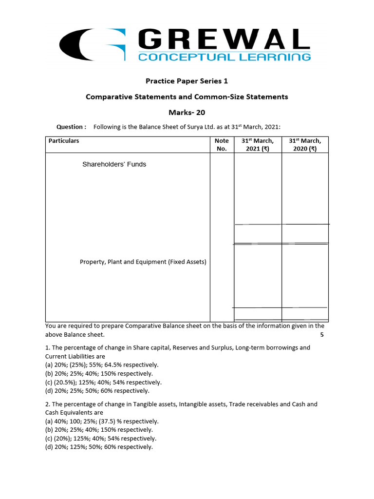 GCL Common-Size & Comparative Practice Paper 1 | PDF