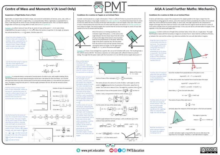Centre of Mass and Moments Physics Revision A Level Further Mechanics | PDF