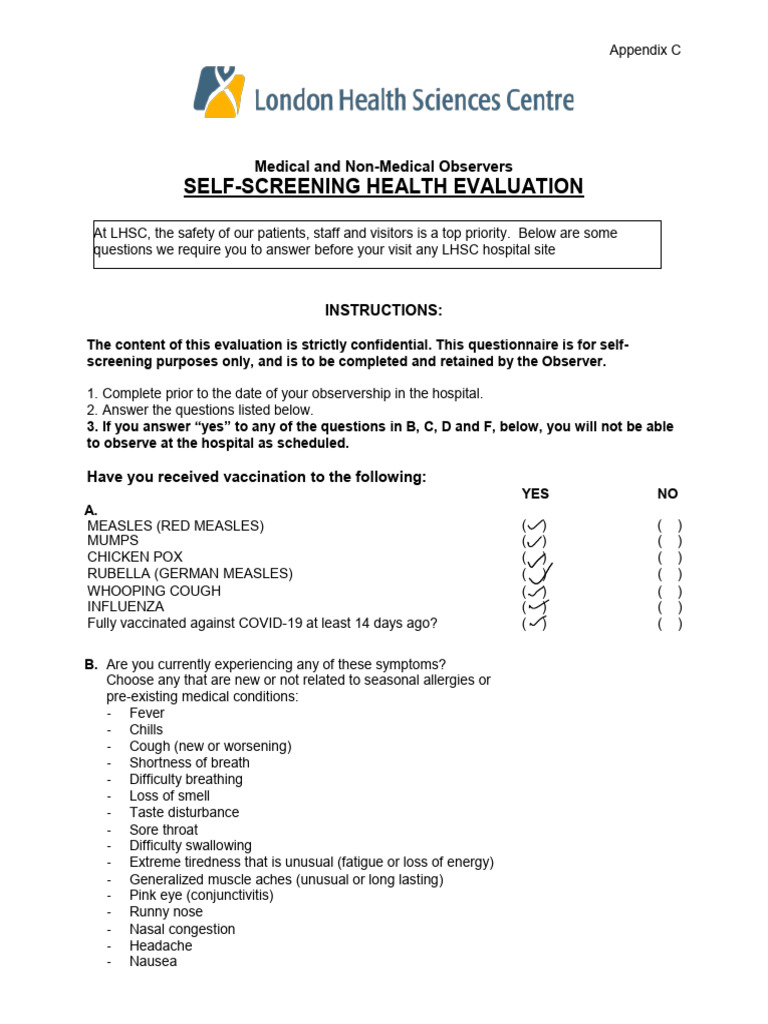 SELF-SCREENING HEALTH EVALUATION | PDF
