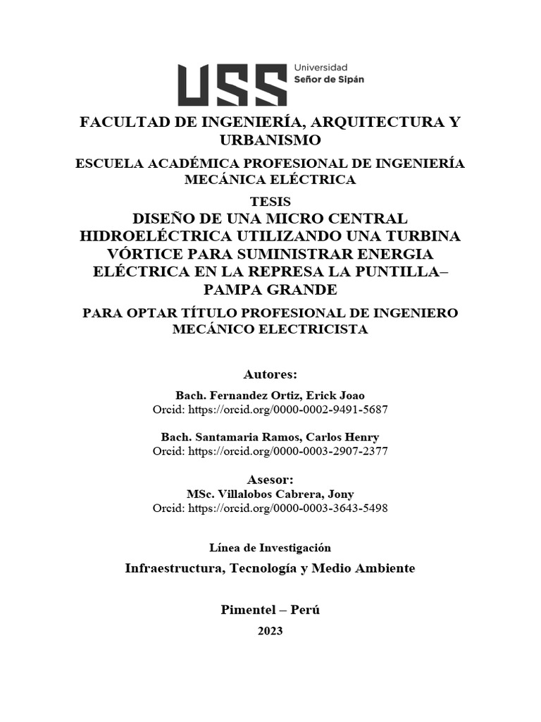 Dise-O de Una Micro Central Hidroel Ctrica Utilizando Una Turbina V"rtice Pa | PDF